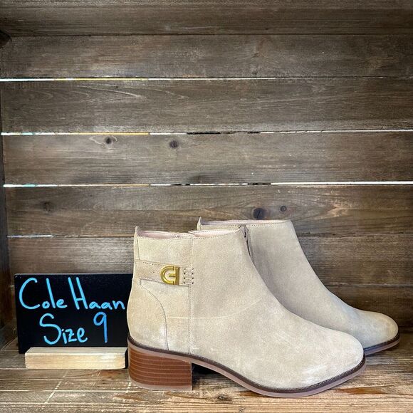 Cole Haan | Shoes | New Womens Cole Haan Holis Beige Suede Buckle Ankle ...